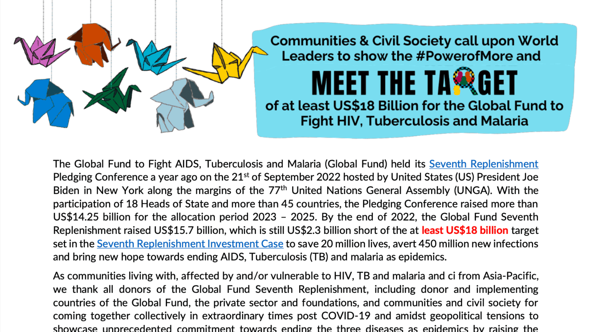 Asia-Pacific Communities and Civil Society Thank Donors on the 1st Year ...