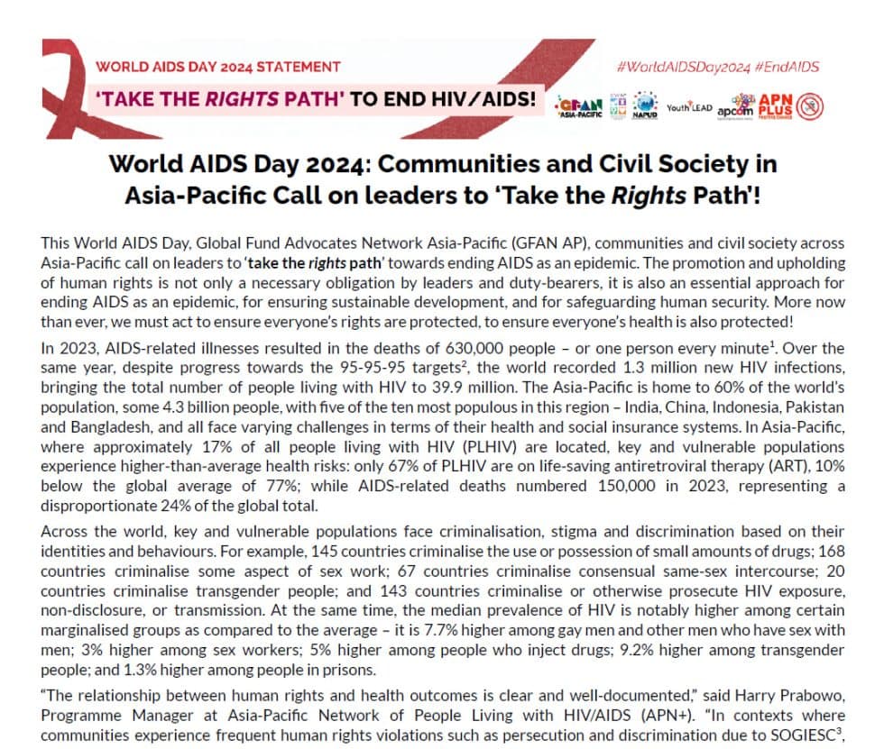 World AIDS Day 2024 - GFAN Asia Pacific